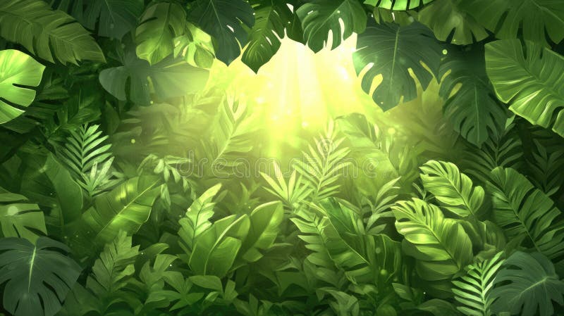 Sunlight Streaming through Lush Green Tropical Jungle Foliage Stock ...