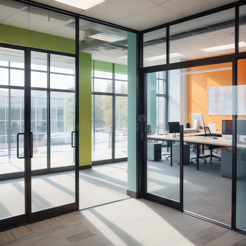 Sunlight Streaming into Modern Office Space with Glass Partitions Stock ...