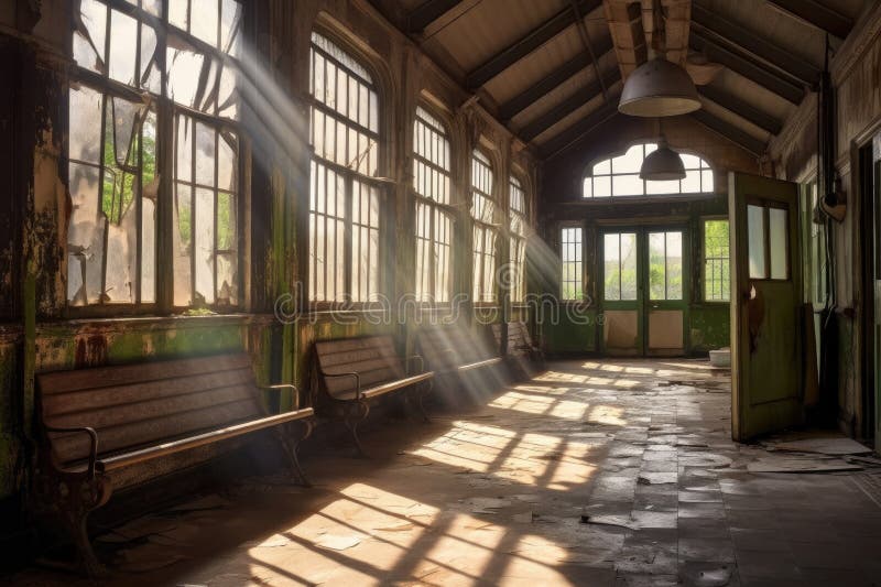 Sunlight Streaming through Old Station Windows Stock Illustration ...