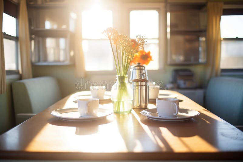 Sunlight Streaming Onto a Private Train Car Table Setting Stock Image ...
