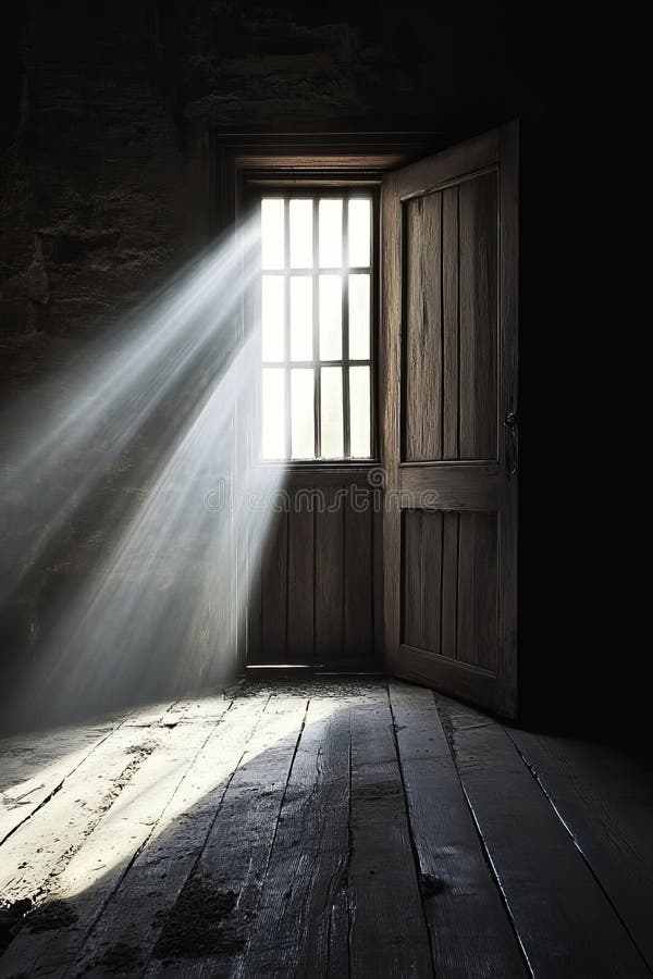 Sunlight Streaming through Open Door Illuminating Dark Room Stock ...