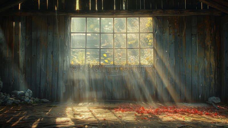 Sunlight Streaming through Rustic Window of an Abandoned Wooden Cabin ...