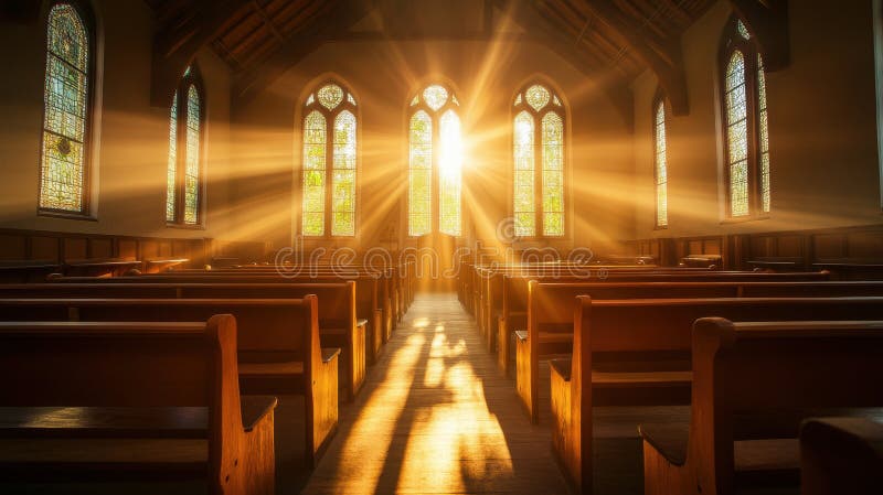 Sunlight Streaming through Stained Glass Windows in an Empty Church ...