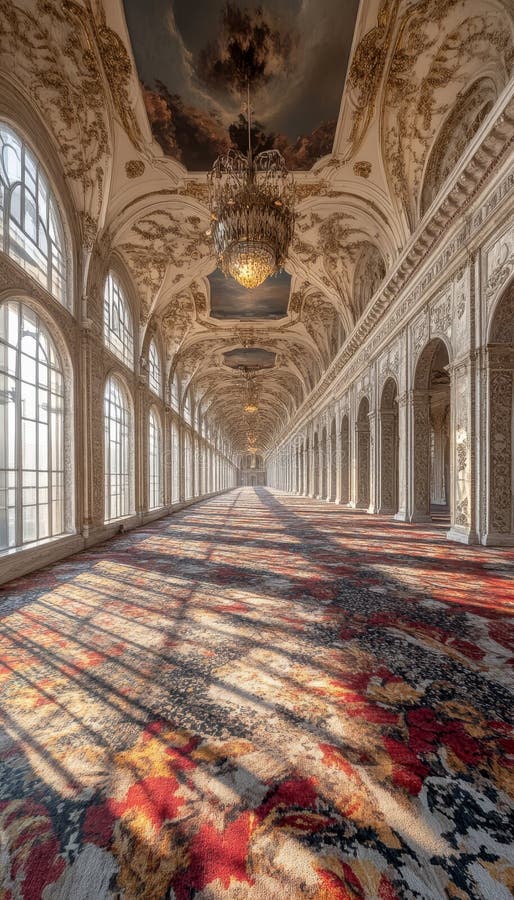 Sunlight Streaming through Tall Windows and Arched Entryways of Grand ...