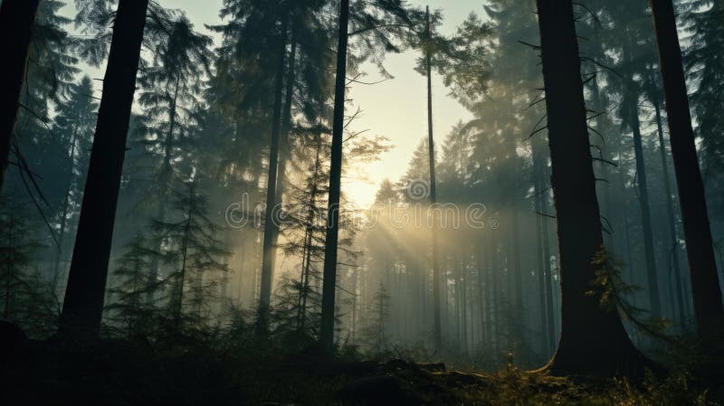 Sunlight Streaming through the Trees in a Forest. Perfect for Nature and Outdoor Themes Stock ...