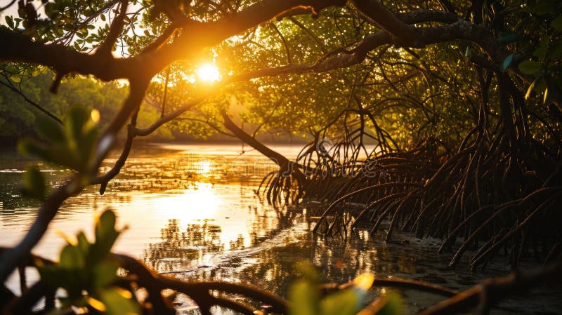 Sunlight Streaming through Trees Reflecting on Water Stock Image ...