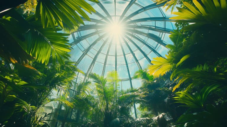 Sunlight Streaming through a Tropical Conservatory Dome Stock Image ...
