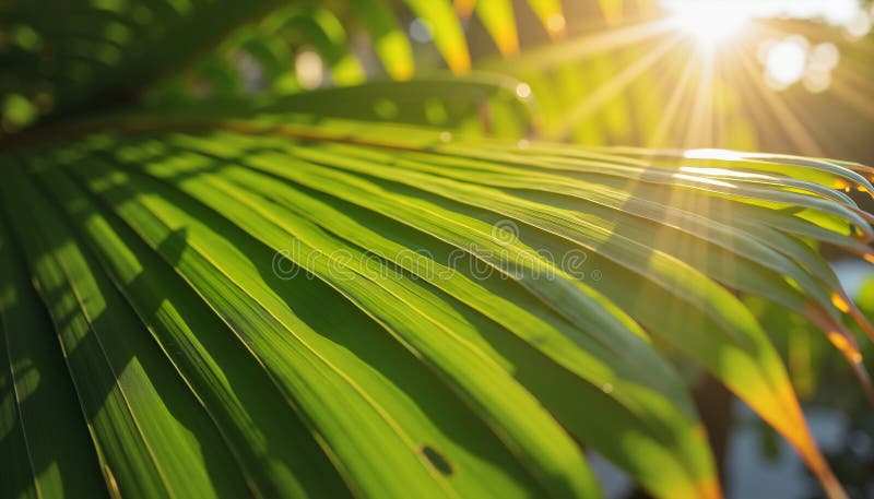 Sunlight Streaming through Tropical Palm Leaf, Nature Background ...