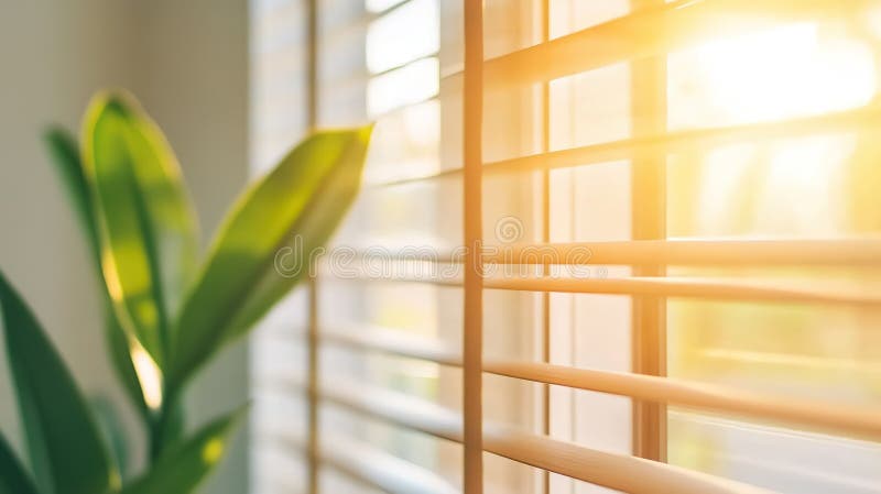 Sunlight Streaming through Window Blinds Onto Indoor Plant Stock Photo ...