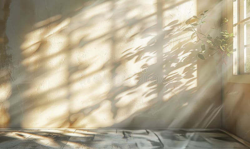 Sunlight Streaming through Window Casting Shadows on White Wall in ...