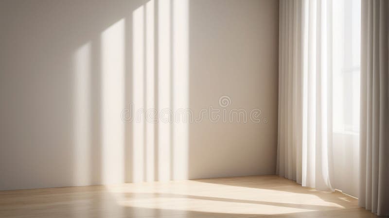 Sunlight Streaming through Window Curtain Casting Shadows on Wall and ...