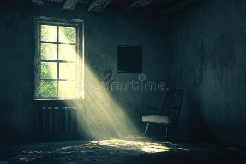 Sunlight Streaming through Window in Dim Room with Rocking Chair Stock ...
