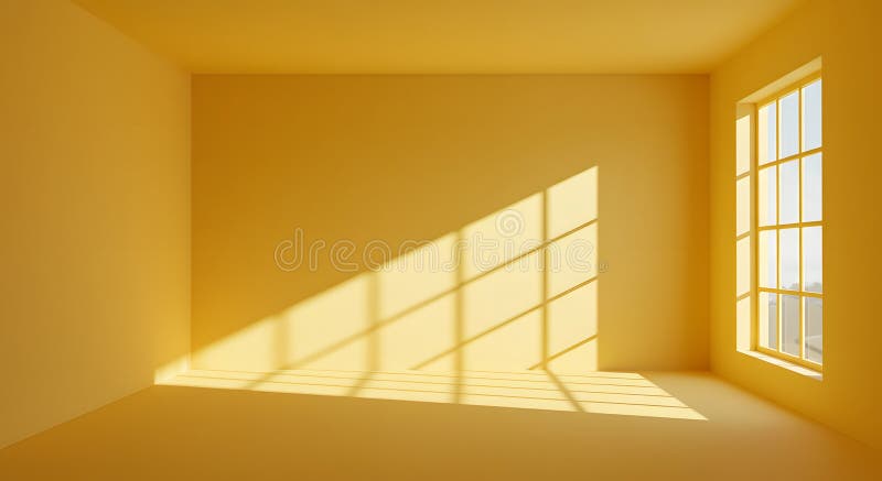 Sunlight Streaming Window Illuminating Empty Yellow Room Interior Stock ...