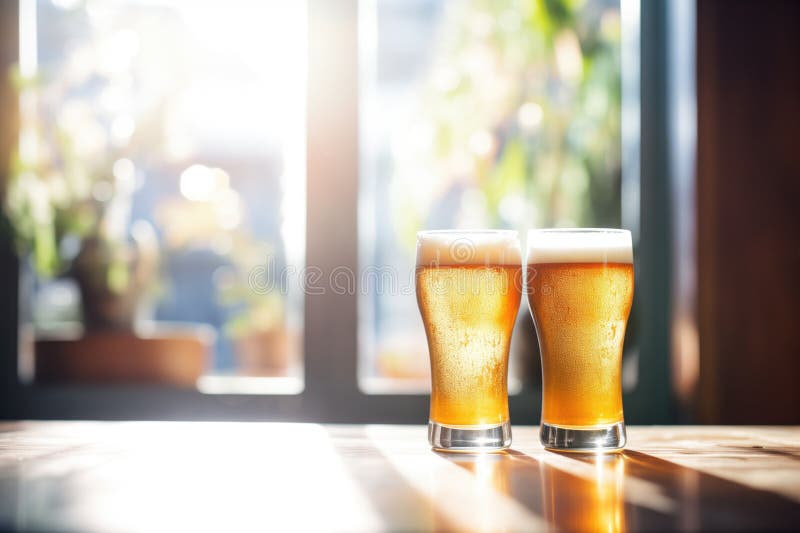 Sunlight Streaming through a Window Onto Craft Beer Glasses Stock Image ...