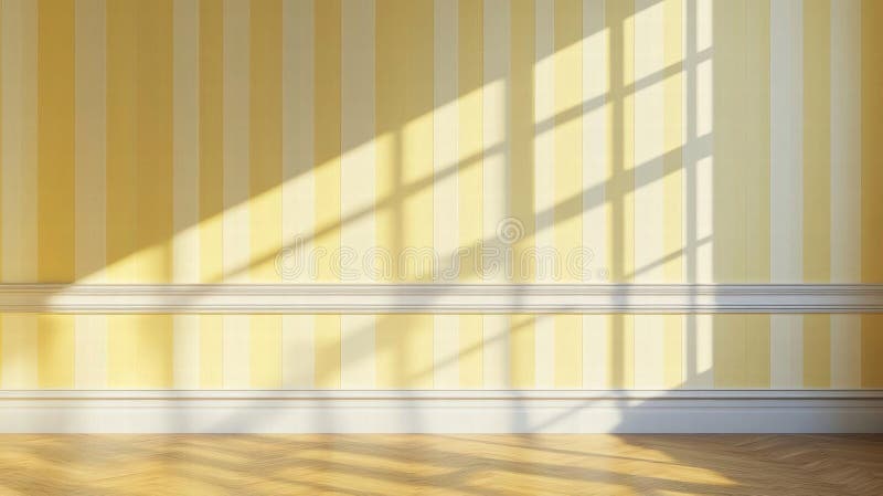 Sunlight Streaming through a Window Onto Yellow Striped Wallpaper Stock ...