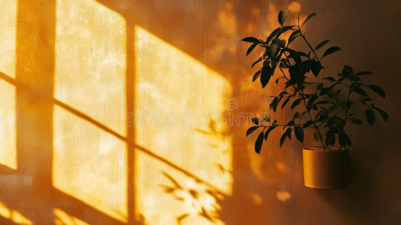 Sunlight Streaming through a Window Onto a Yellow Wall with a Plant ...