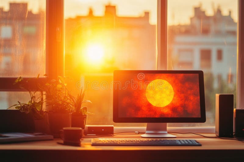 Sunlight Streaming through Window Over Workspace with Computer ...