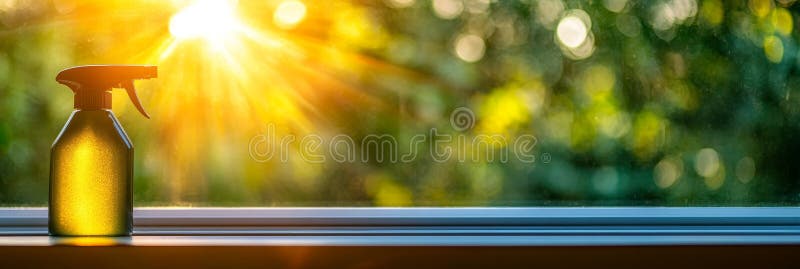 Sunlight Streaming through Window with Spray Bottle Cleaning Concept ...