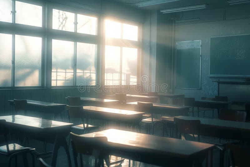 Sunlight Streaming through Windows in Empty Classroom during Afternoon ...