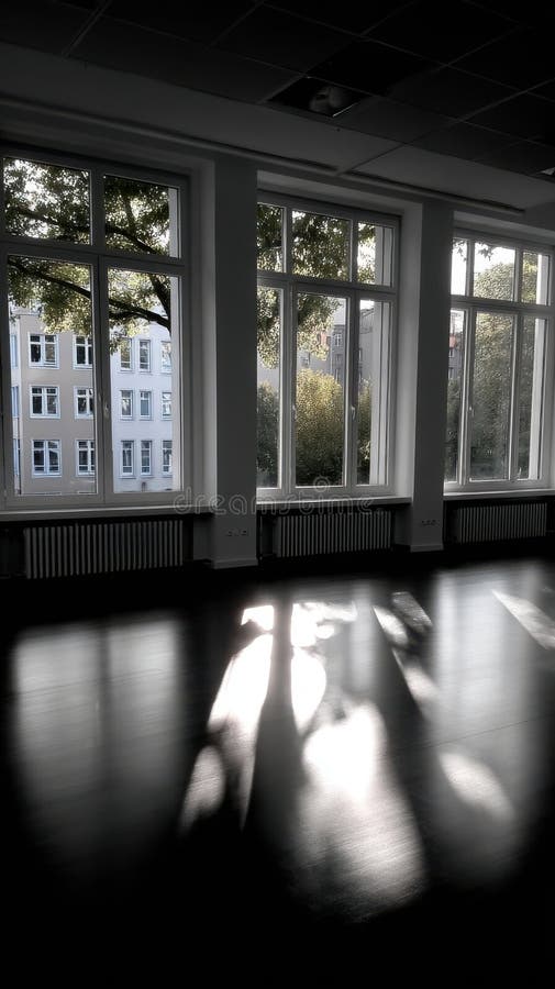 Sunlight Streaming through Windows into an Empty Room with Wooden Floor ...