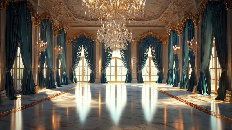 Sunlight is Streaming through the Windows of a Luxurious Ballroom with ...