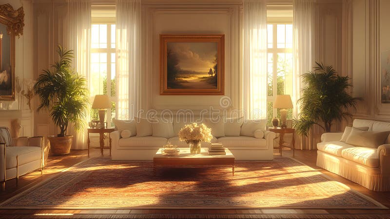 Sunlight Streaming through Windows in a Luxurious Living Room ...