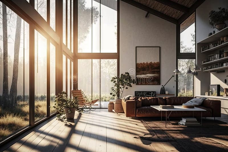 Sunlight Streaming through the Windows of a Modern Home, Illuminating ...