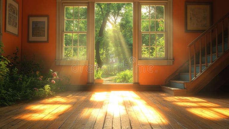 Sunlight Streaming through Windows into a Warm Interior Stock ...