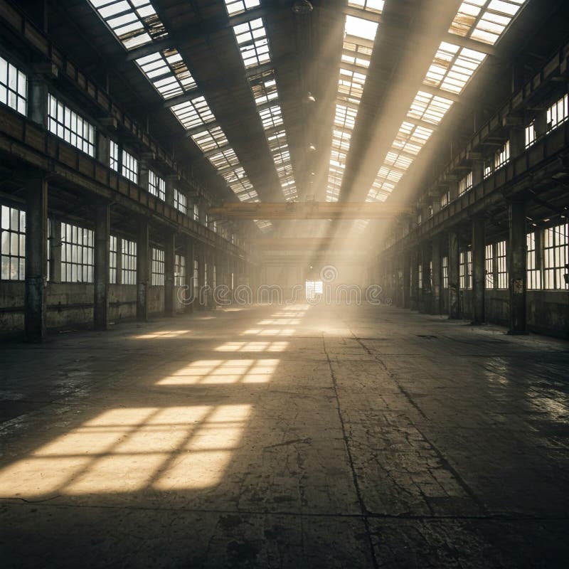 Sunlight Streams through Abandoned Warehouse (Generated with AI) Stock ...