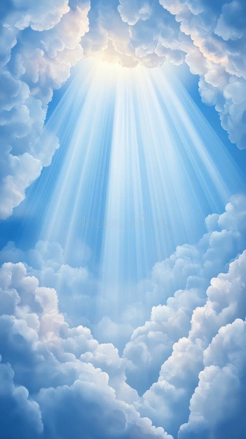 Sunlight Streams through a Break in the Fluffy Clouds, Creating a ...