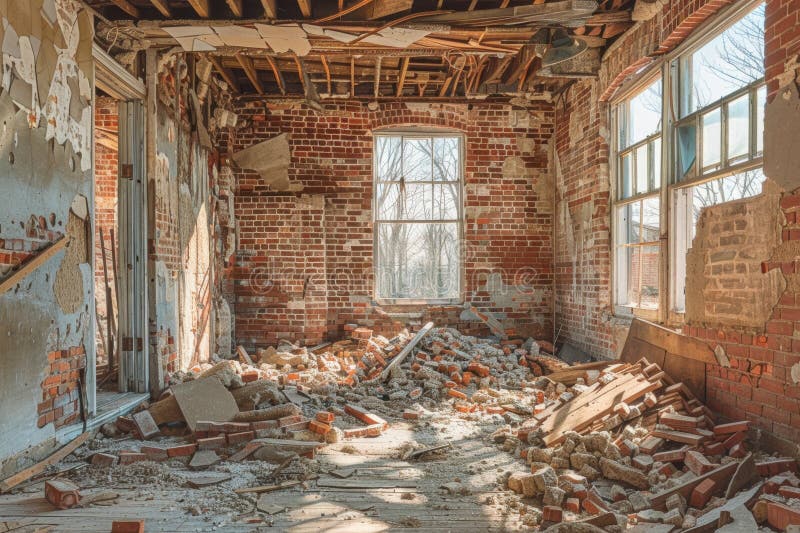 Abandoned Room with Crumbling Walls and Debris in a Historic Building ...