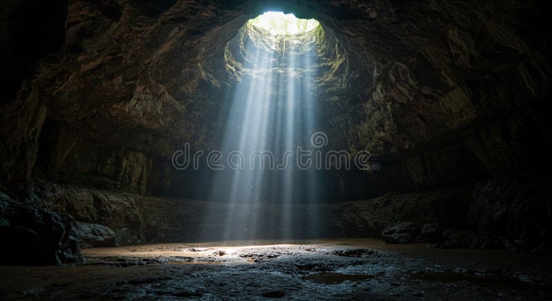 Sunlight Streams through a Circular Opening in a Cave Ceiling ...