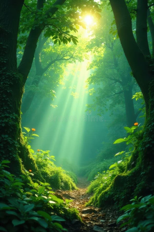Sunlight Streams through Dense Emerald Canopy , Beams, Canopy Stock ...