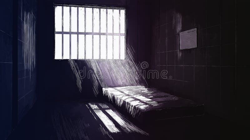 Sunlight Streams into a Dimly Lit Prison Cell through Window Bars ...