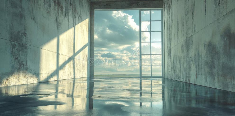 Sunlight Streams into Empty Room with Window and Reflections, Calm ...