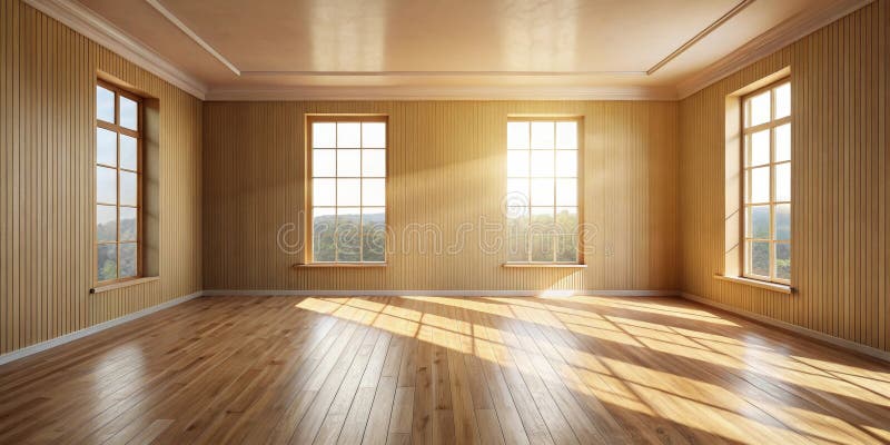 Sunlight Streams into an Empty Room with Wood Flooring and Walls ...