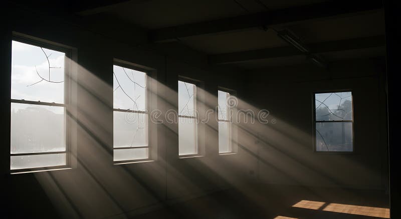 Sunlight Streams through Five Large Windows, Casting Long, Defined ...