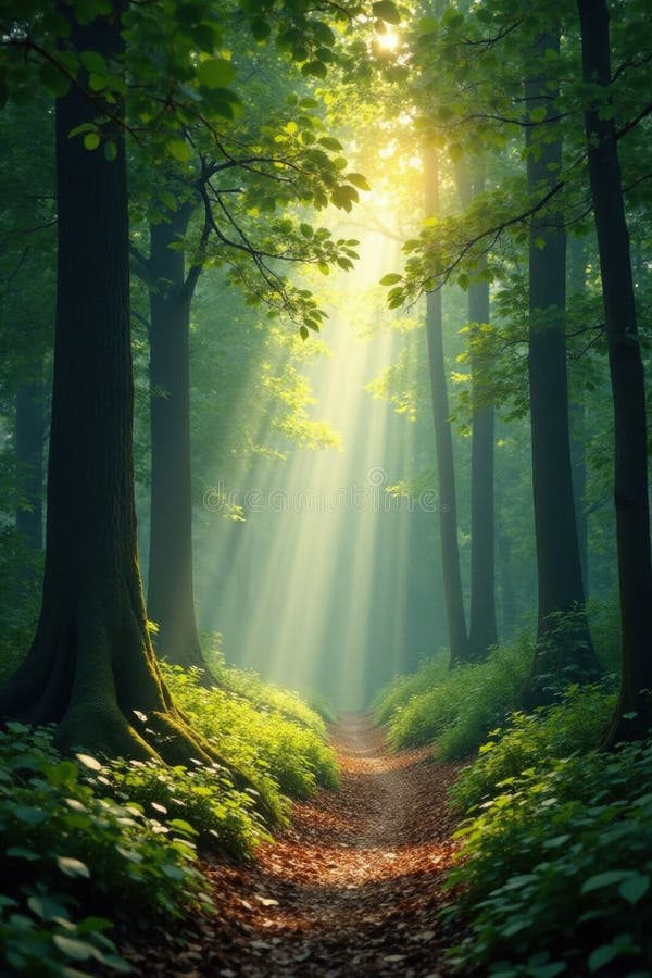 Sunlight Streams through Forest Canopy, Dappling the Ground, Forest, Sunlight Beams Stock ...