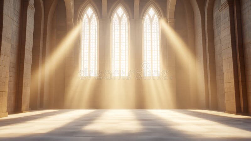 Sunlight Streams through Gothic Cathedral Windows Illuminating Grand ...