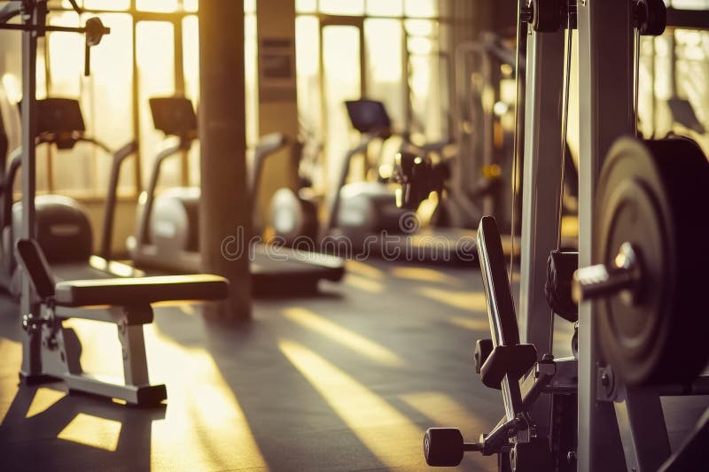 Sunlight Streams through Gym Windows Illuminating Exercise Equipment ...