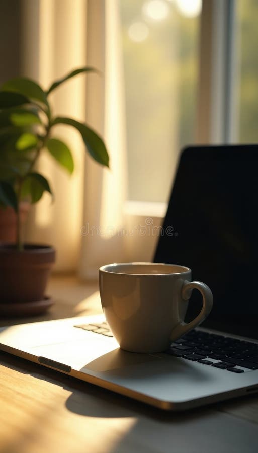 Sunlight Streams, Laptop Screen, Coffee Cup, Cozy Setting, Reading, Day ...