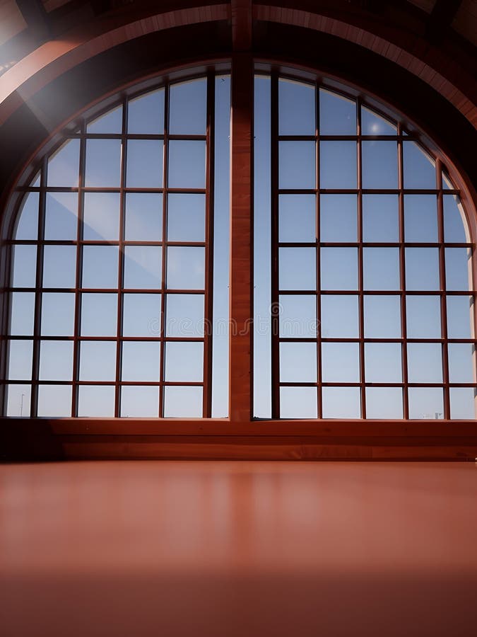 Sunlight Streams through a Large Arched Window with a Grid Pattern ...