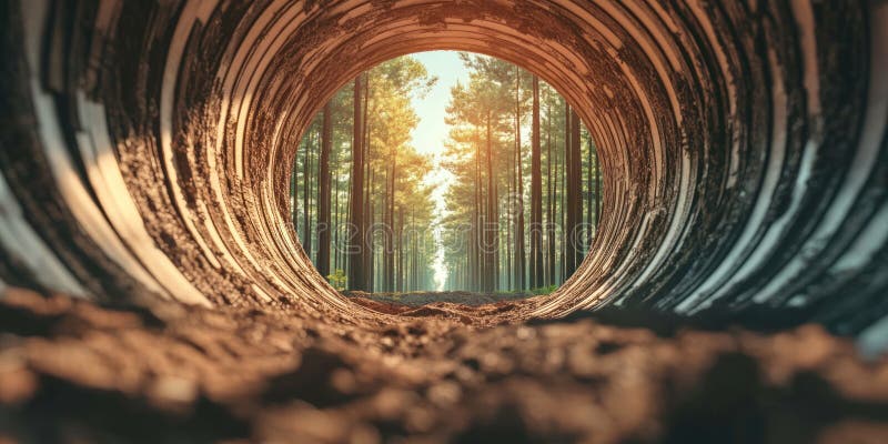 Sunlight Streams into a Large Pipe, Illuminating a Pathway into the ...