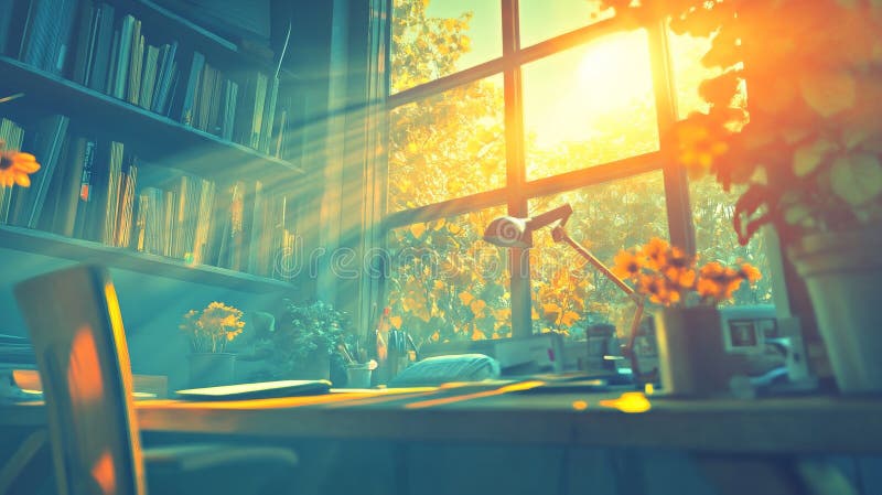 Sunlight Streams through the Large Window of a Modern Cafe, Creating a ...