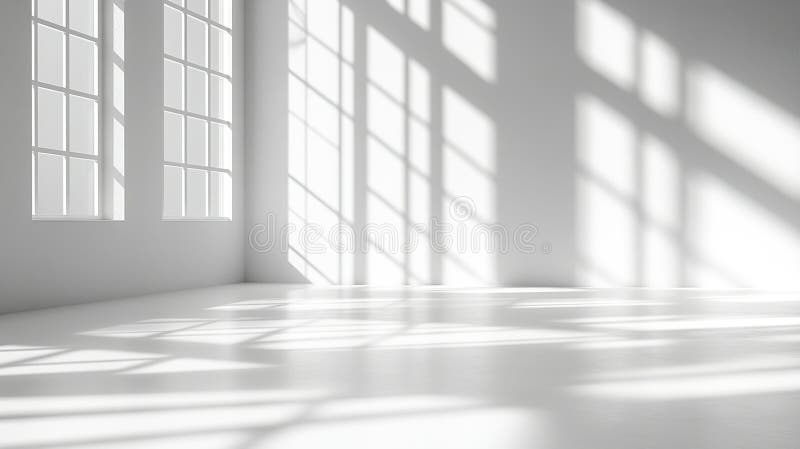 Sunlight Streams through Large Windows into a Minimalist White Room ...