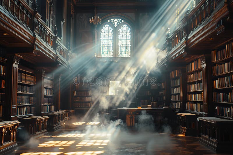 Sunlight Streams into Library, Illuminating Space with Warm Glow Stock ...