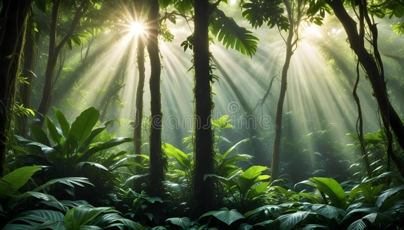 The Sun S Rays Pierce through the Vibrant, Dense Foliage of the ...