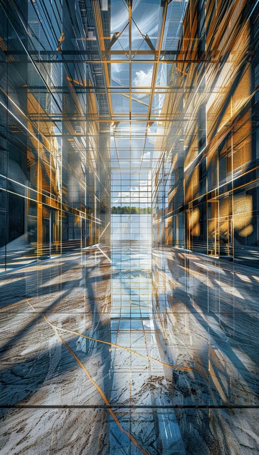 Sunlight Streams through a Modern Skyscraper Atrium, Creating Dynamic ...