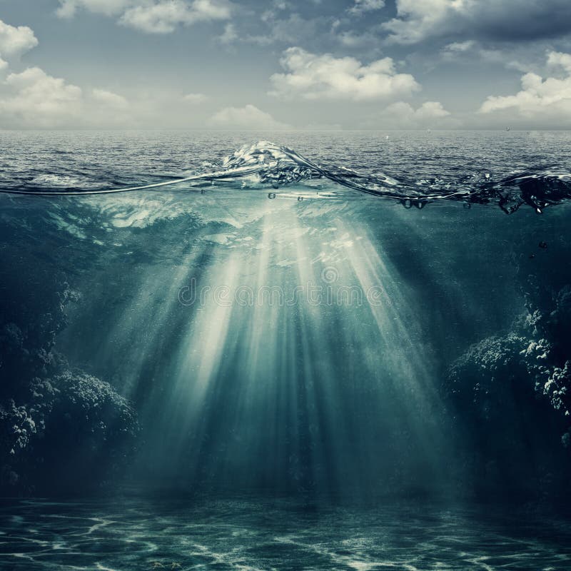 Underwater Sunlight Rays, Ocean Depth Stock Illustration - Illustration ...