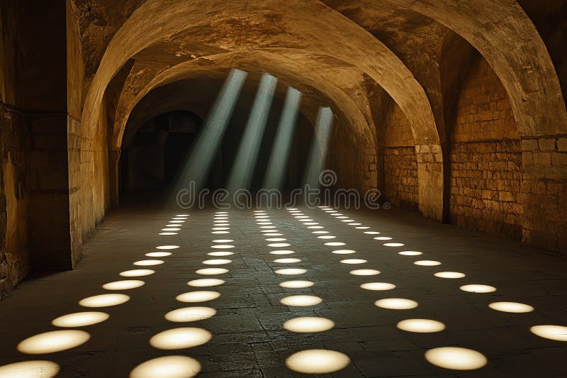 Sunlight Beams Illuminating a Historic Subterranean Chamber with a ...